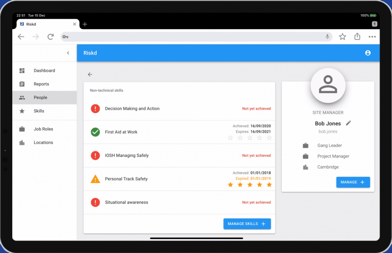 Manage Training & Competence records with RiskD